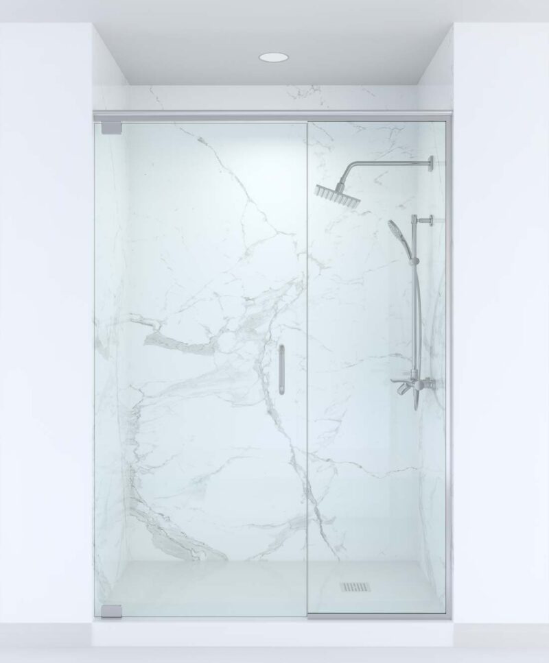 Heavy Glass Pivot Single Swing Door with Inline Panel | Splendor Glass