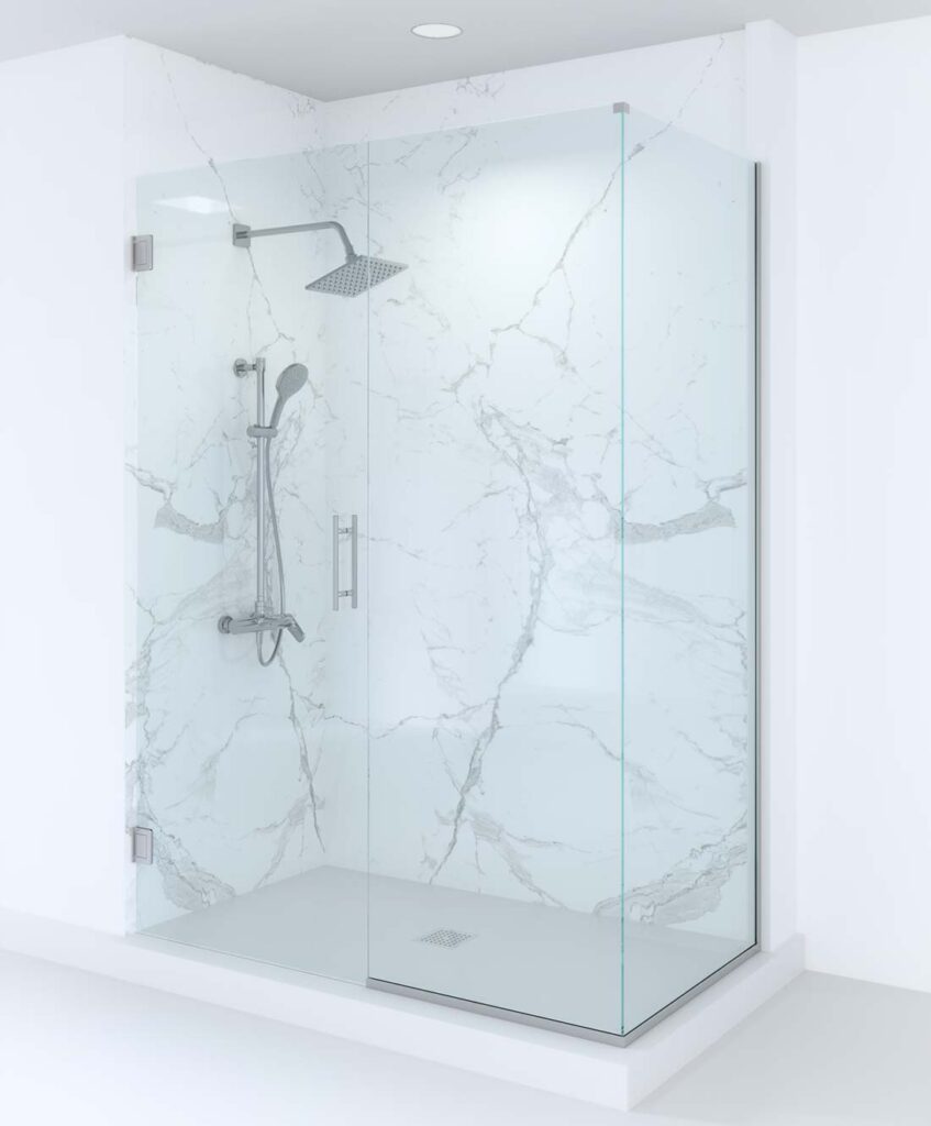 Heavy Glass Single Swing Door with Inline Panel and Return Panel ...
