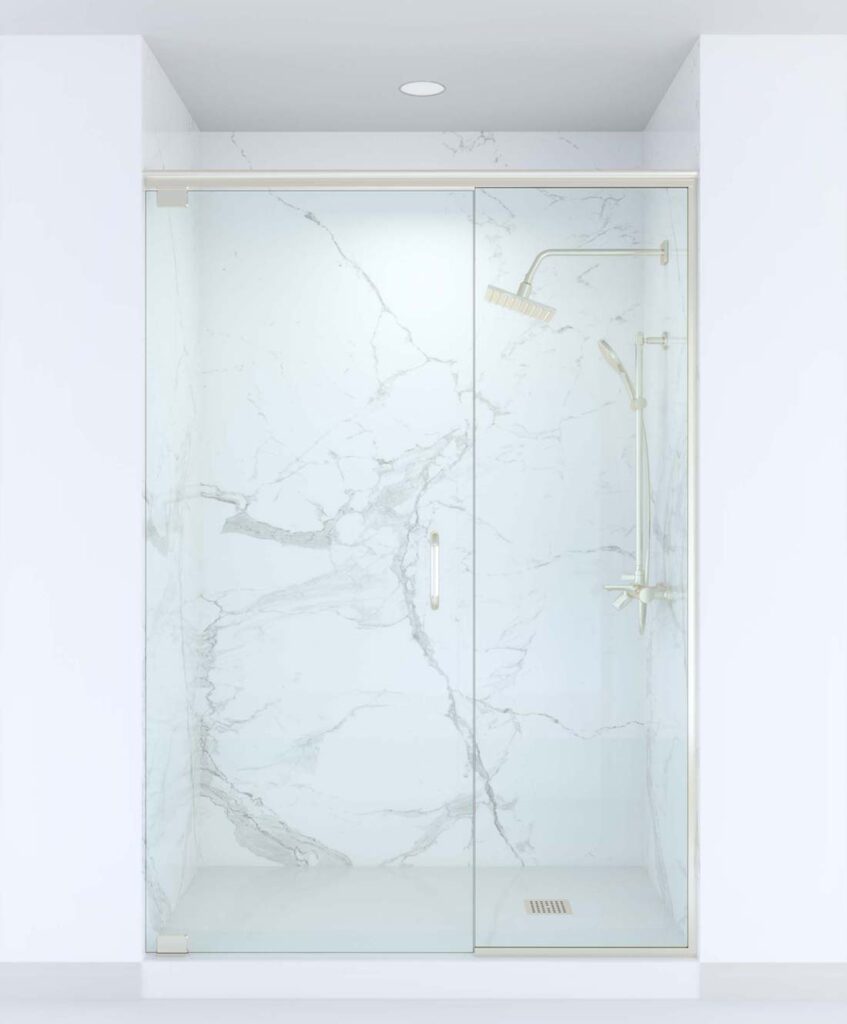 Heavy Glass Pivot Single Swing Door with Inline Panel | Splendor Glass