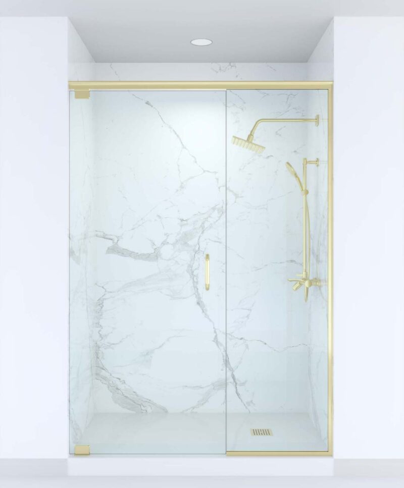 Heavy Glass Pivot Single Swing Door with Inline Panel | Splendor Glass