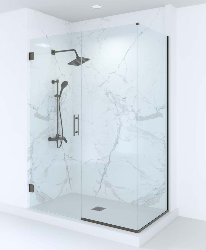 Heavy Glass Single Swing Door with Inline Panel and Return Panel ...