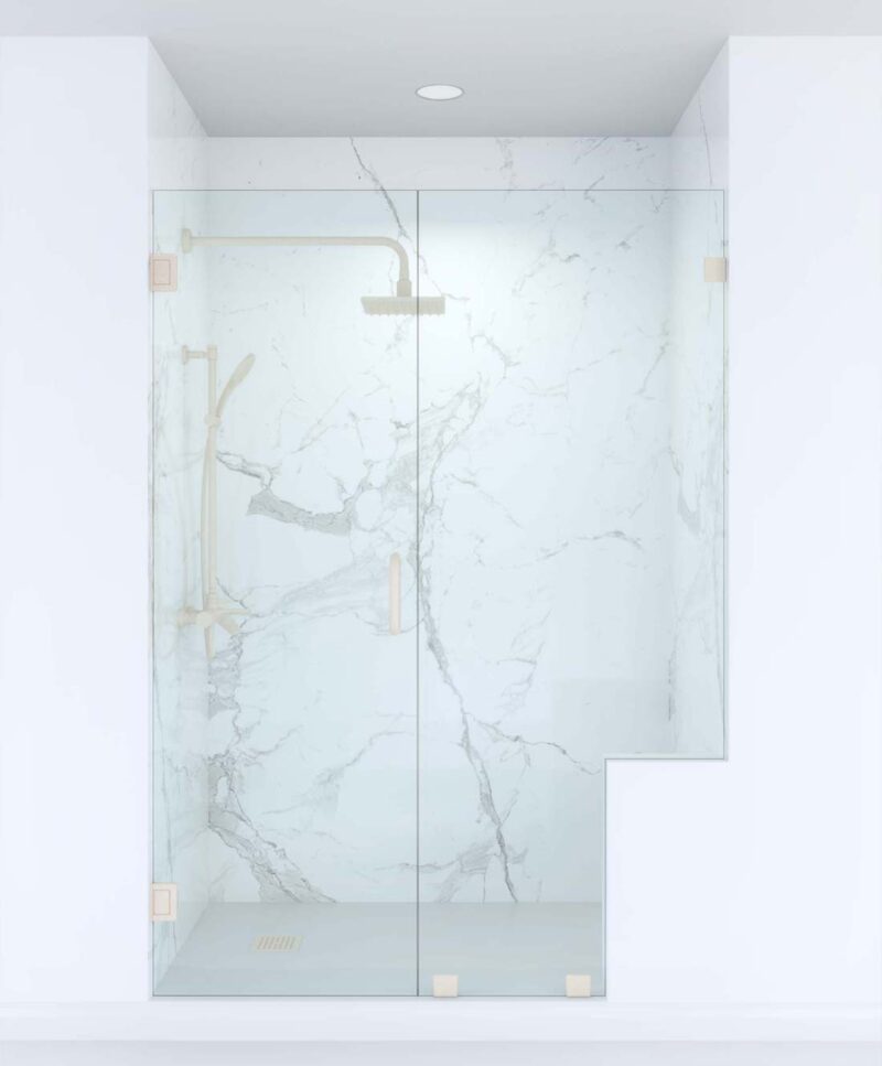 Heavy Glass Single Swing Door with Inline Knee Wall Panel | Splendor Glass