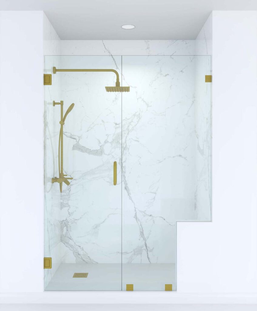 Heavy Glass Single Swing Door with Inline Knee Wall Panel | Splendor Glass