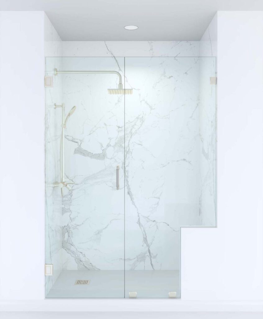 Heavy Glass Single Swing Door with Inline Knee Wall Panel | Splendor Glass