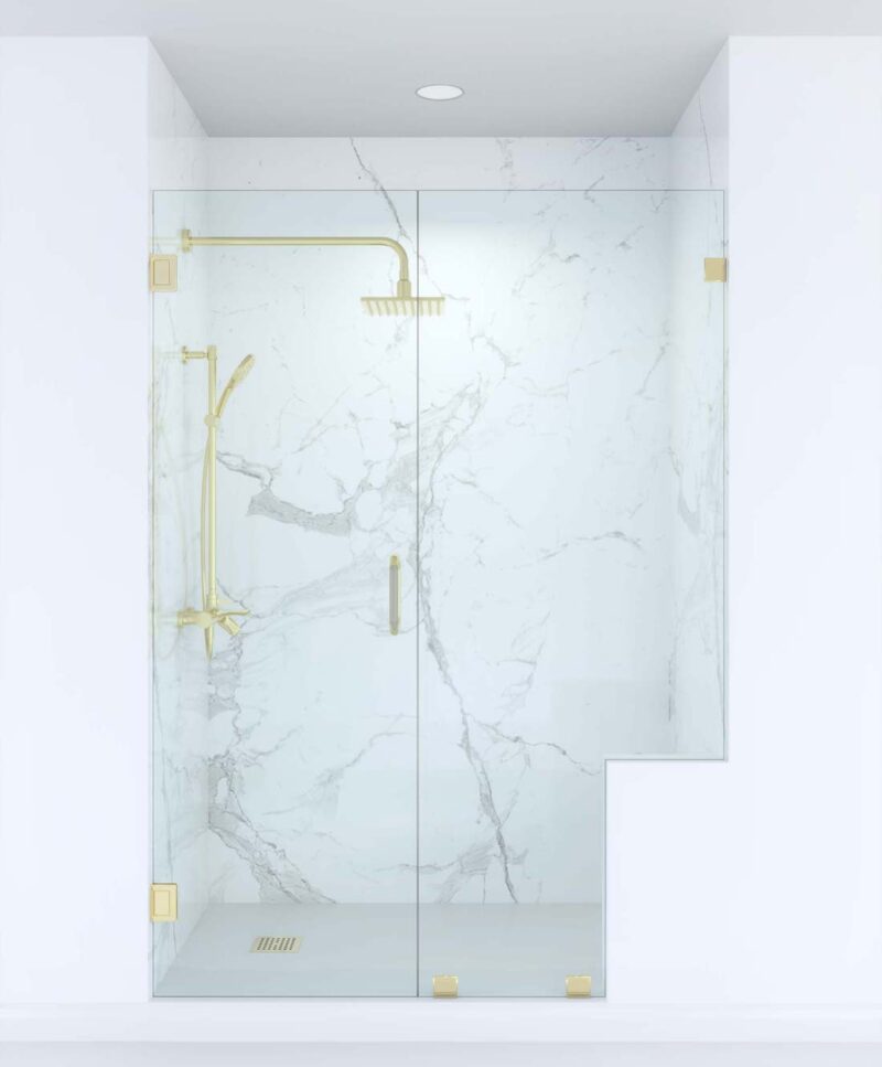 Heavy Glass Single Swing Door with Inline Knee Wall Panel | Splendor Glass